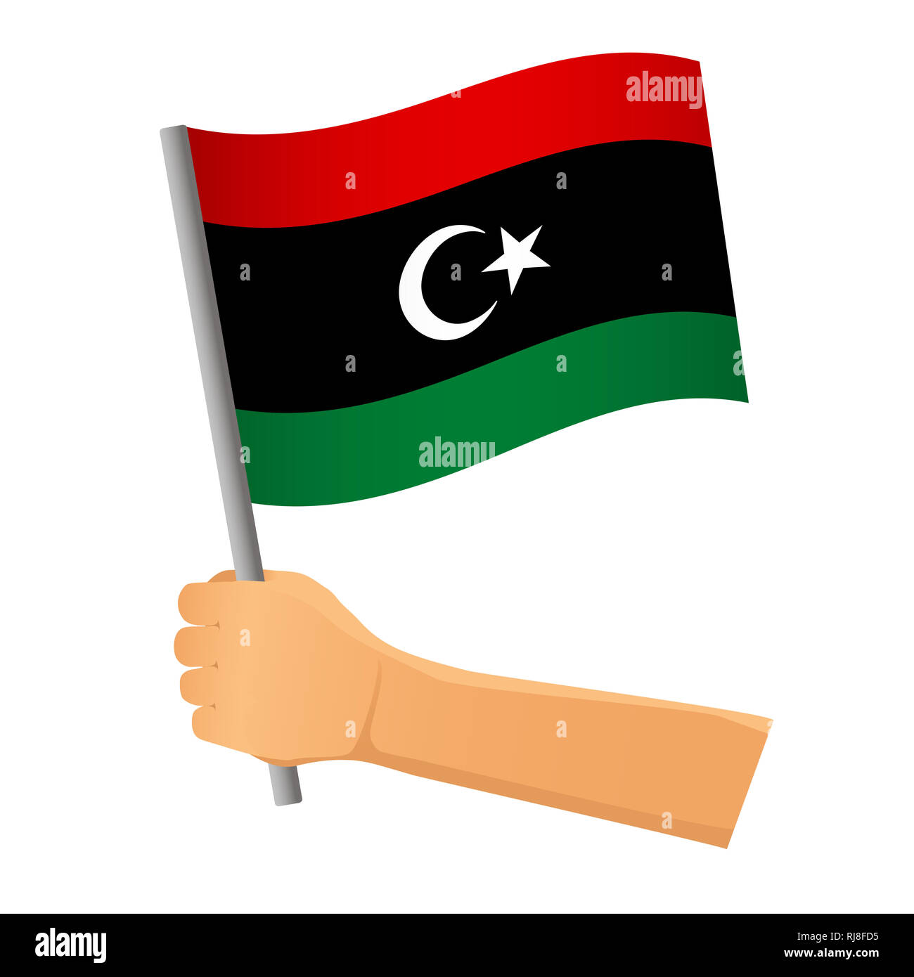 libya flag in hand. Patriotic background. National flag of libya ...