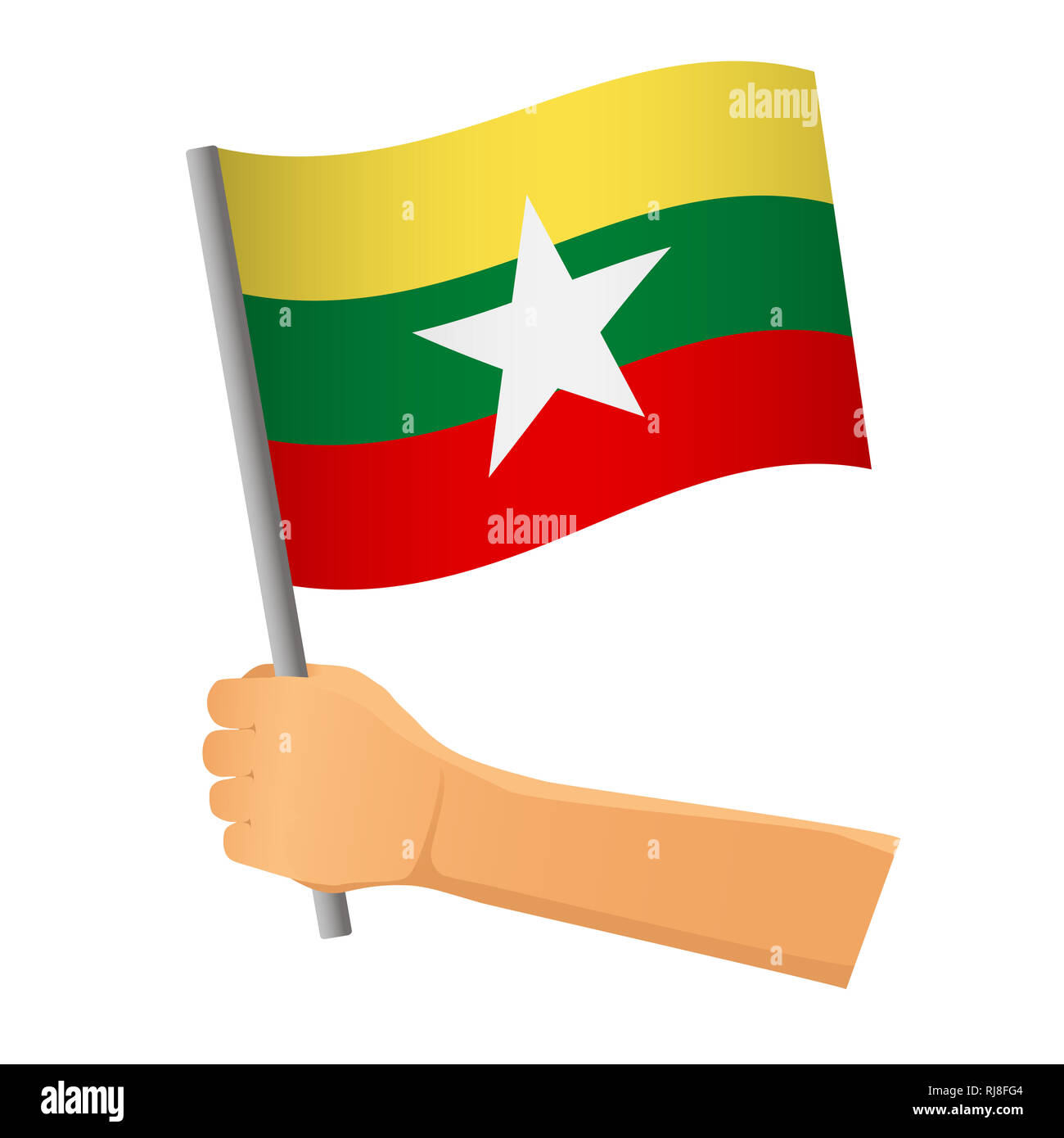 Myanmar flag in hand. Patriotic background. National flag of Myanmar ...