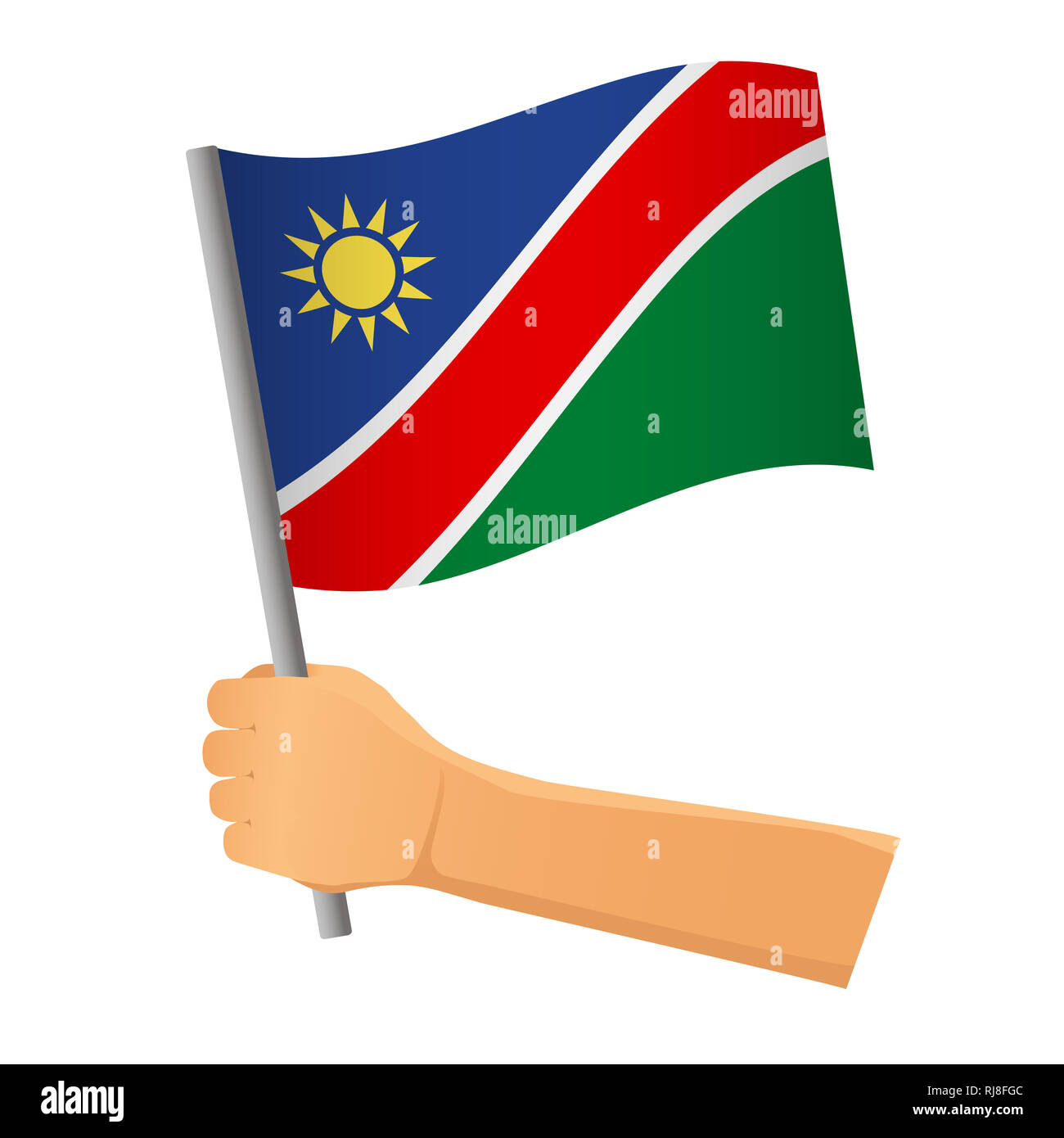 Namibia flag in hand. Patriotic background. National flag of Namibia ...