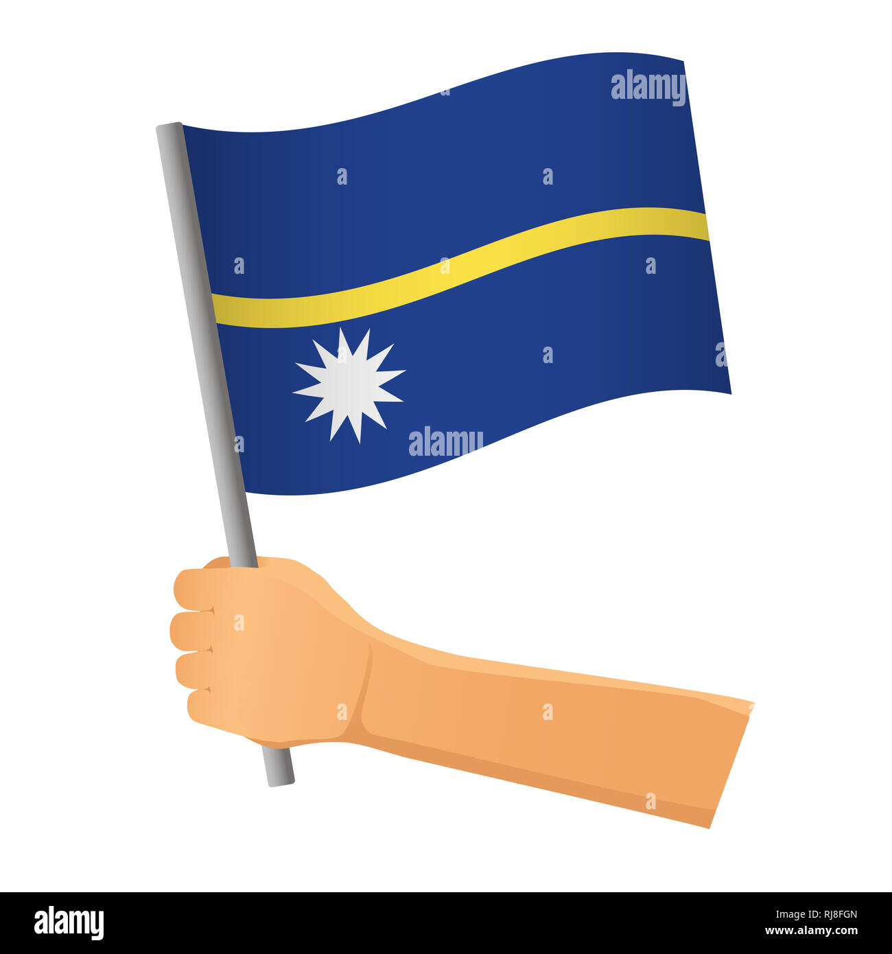 Nauru flag in hand. Patriotic background. National flag of Nauru ...