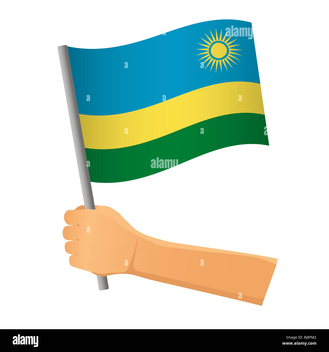 Rwanda flag in hand. Patriotic background. National flag of Rwanda ...