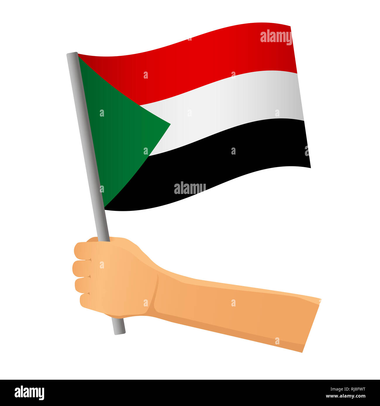 Sudan flag in hand. Patriotic background. National flag of Sudan ...