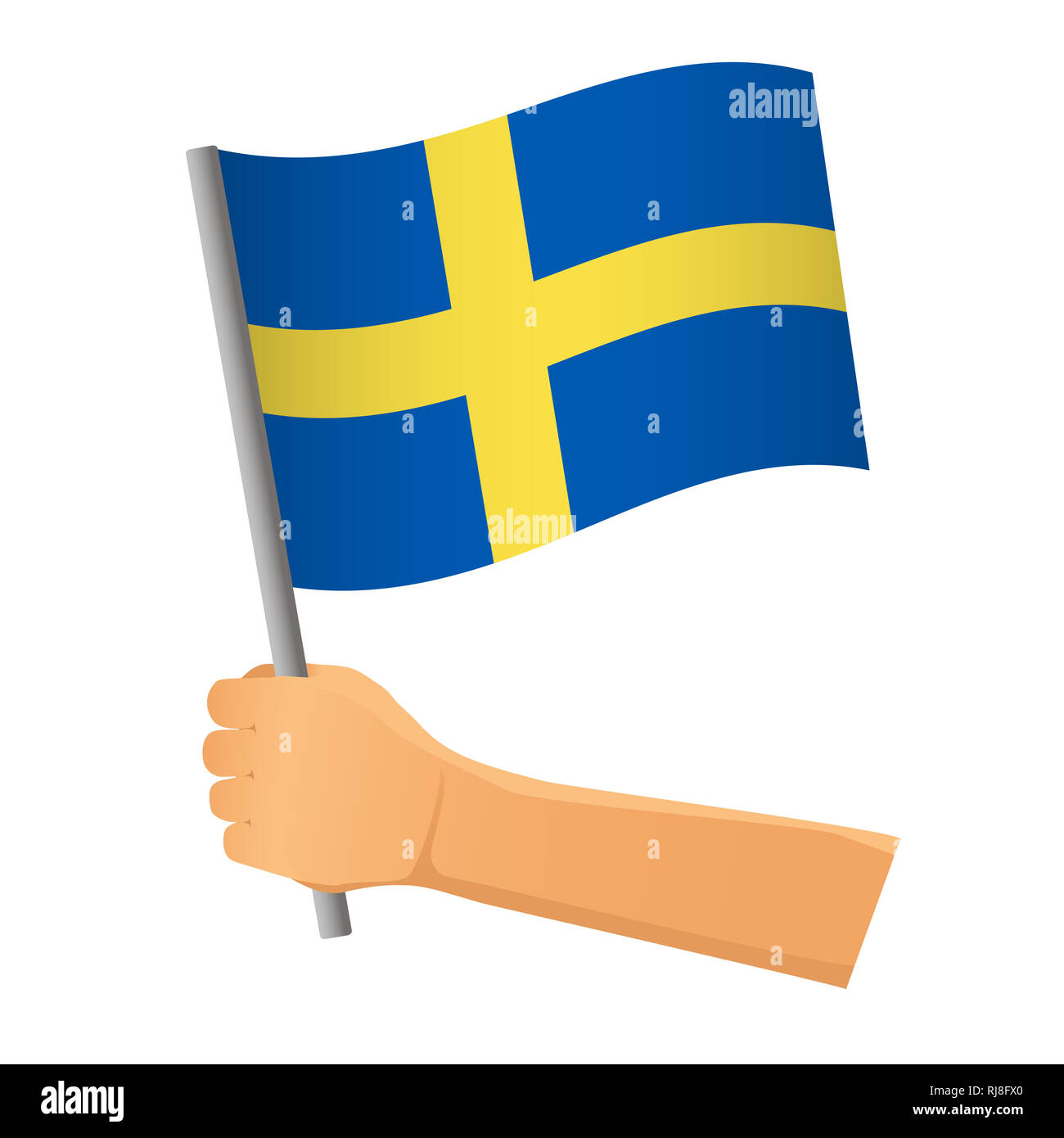Sweden flag in hand. Patriotic background. National flag of Sweden ...