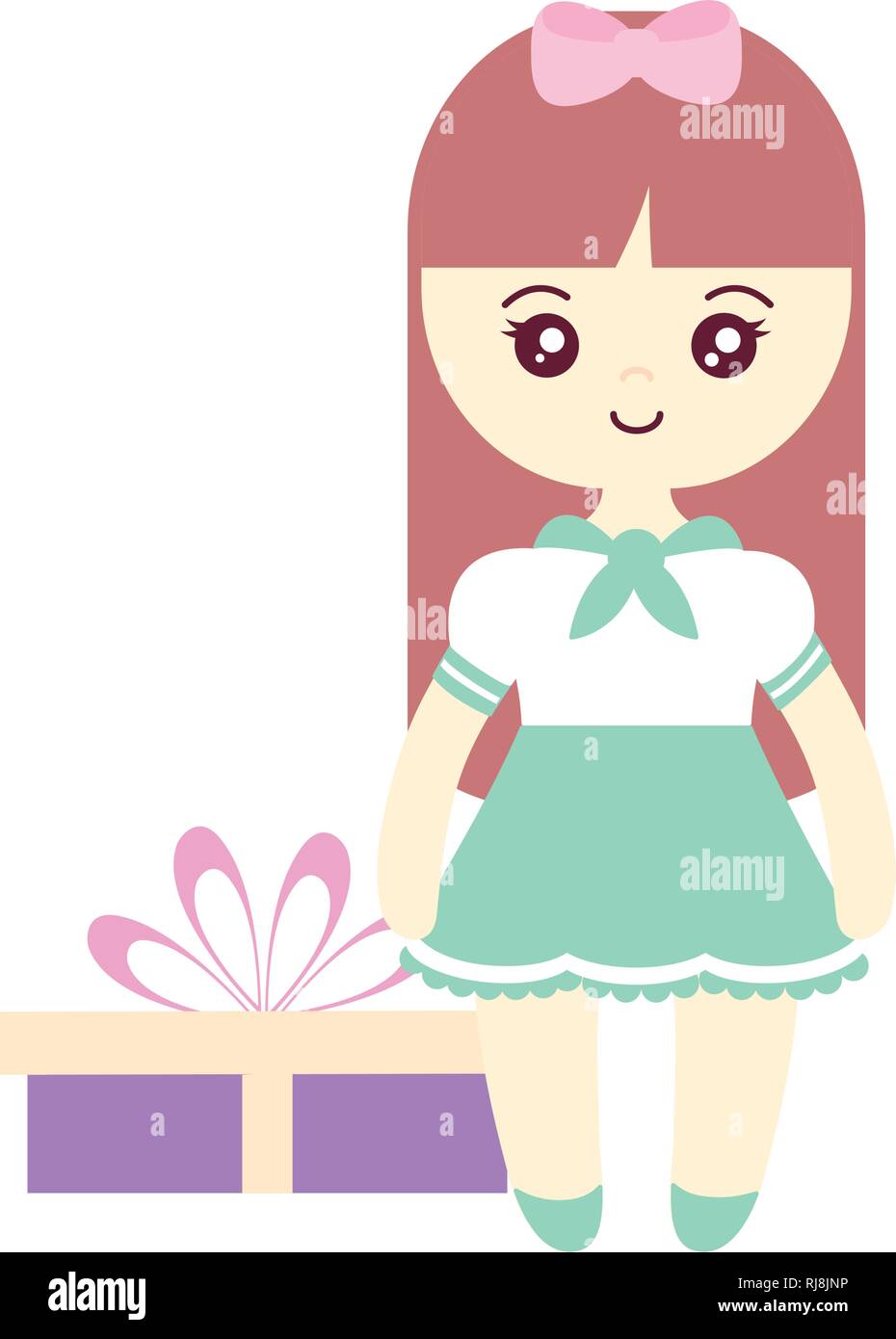 cute and little girl with gift vector illustration design Stock Vector ...
