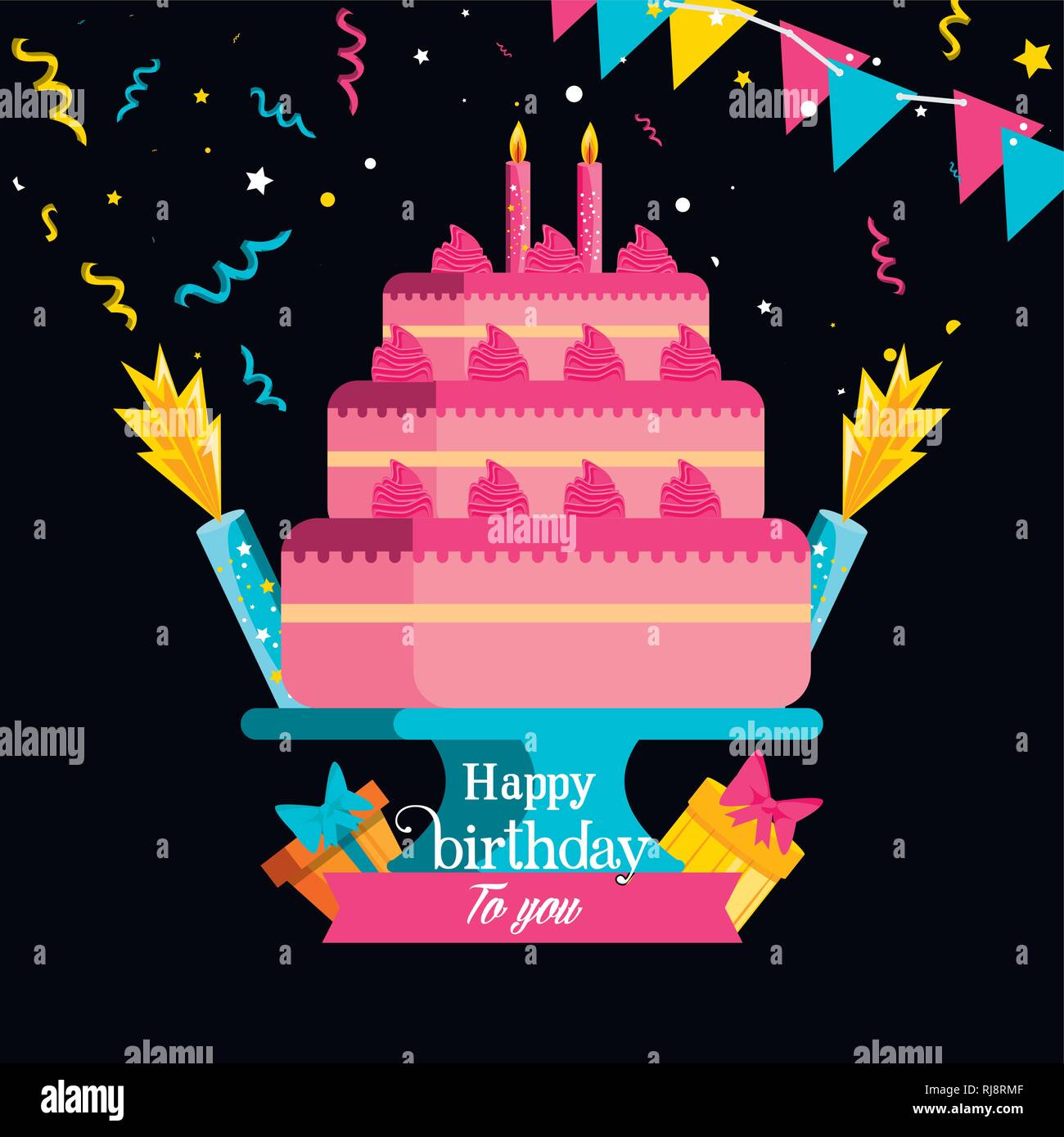 birthday cake with candles and gifts vector illustration design Stock ...