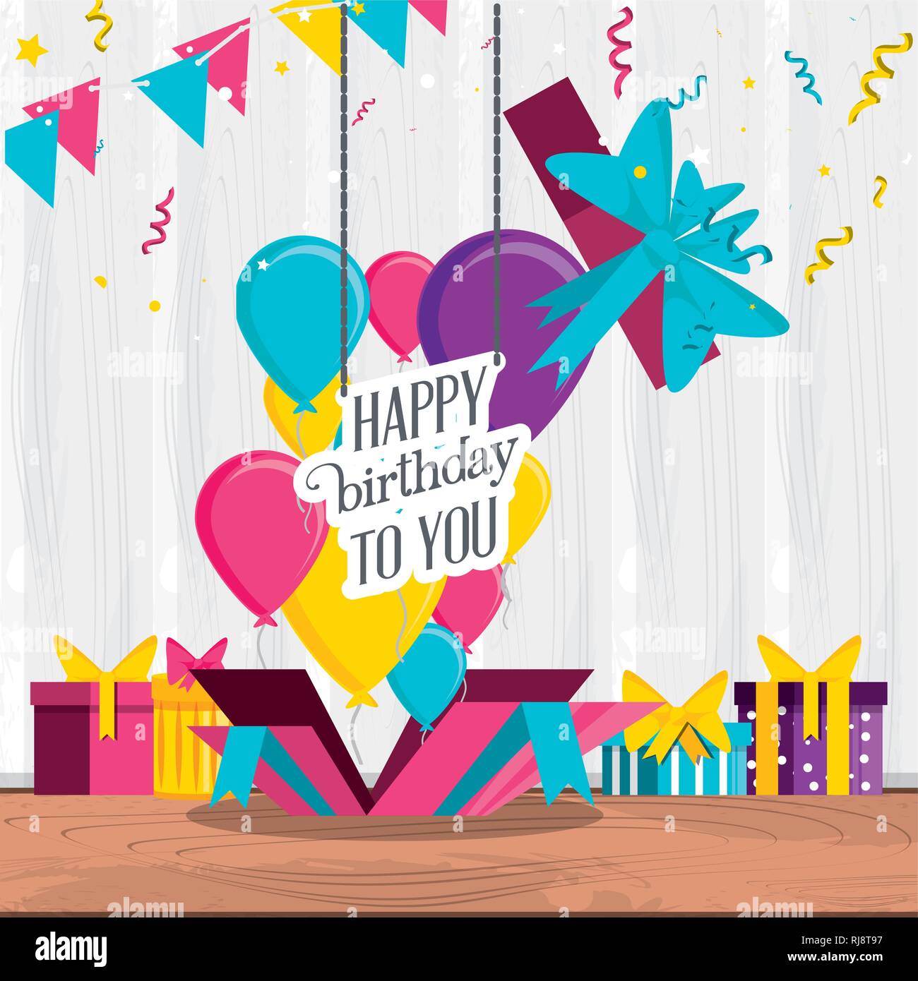 birthday with gifts box and set icons vector illustration design Stock ...