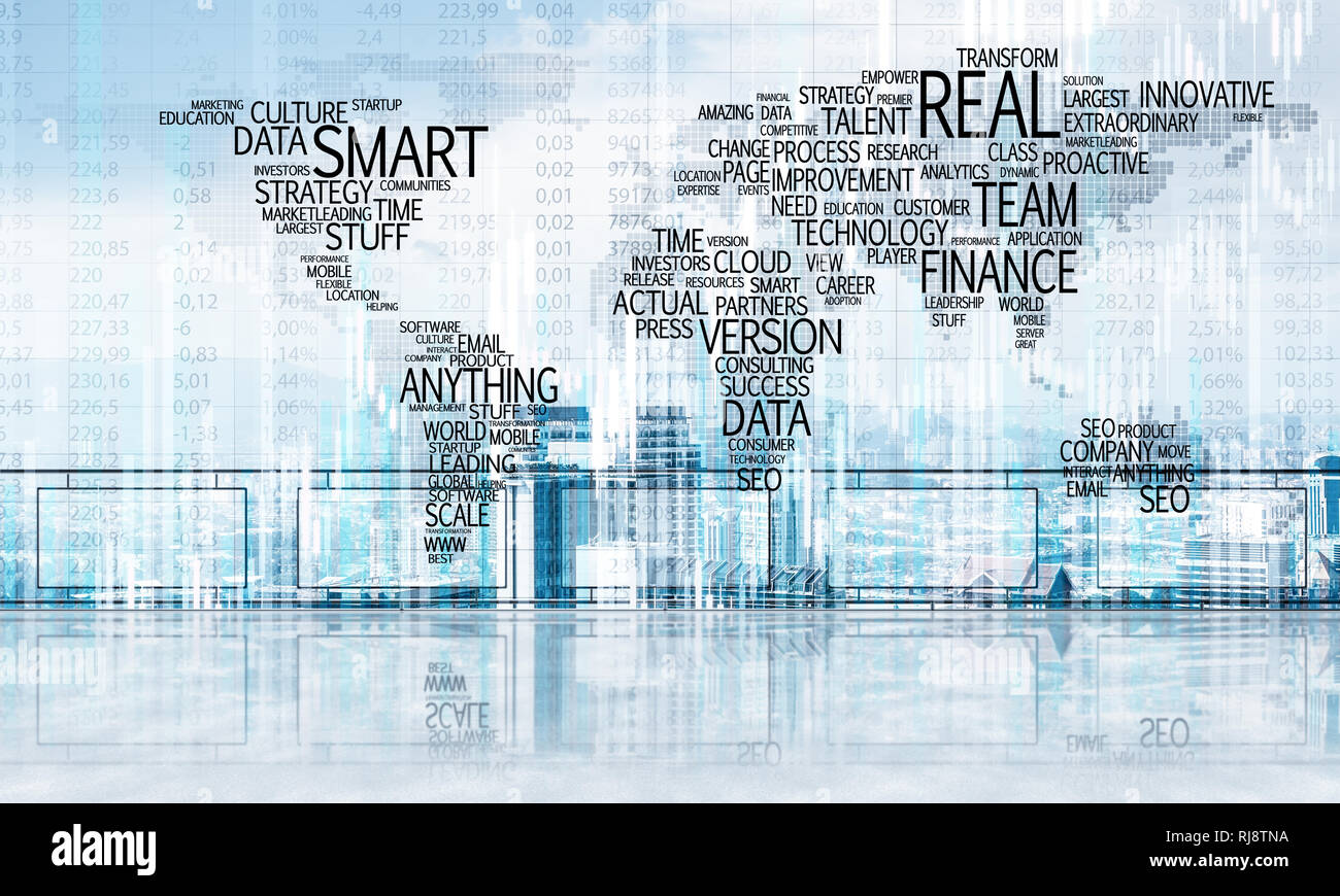Concept of global communication and networking with world map over ...