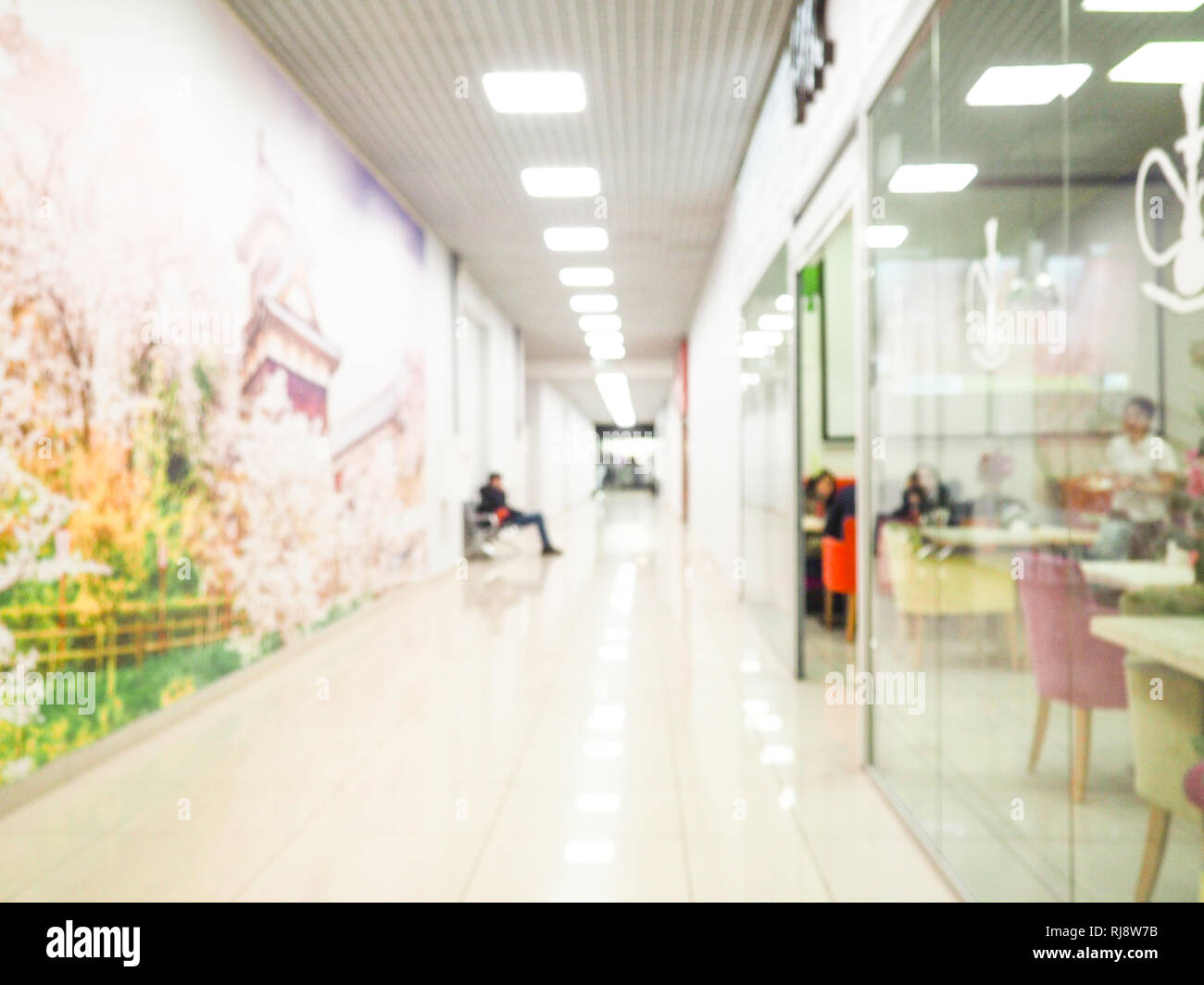 Business blur background office building lobby hall interior of white ...