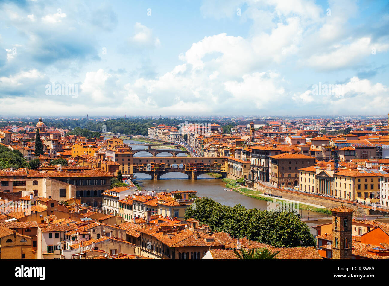 Firenze landmarks. Florence, Italy. Panorama cityscape with red roofs ...