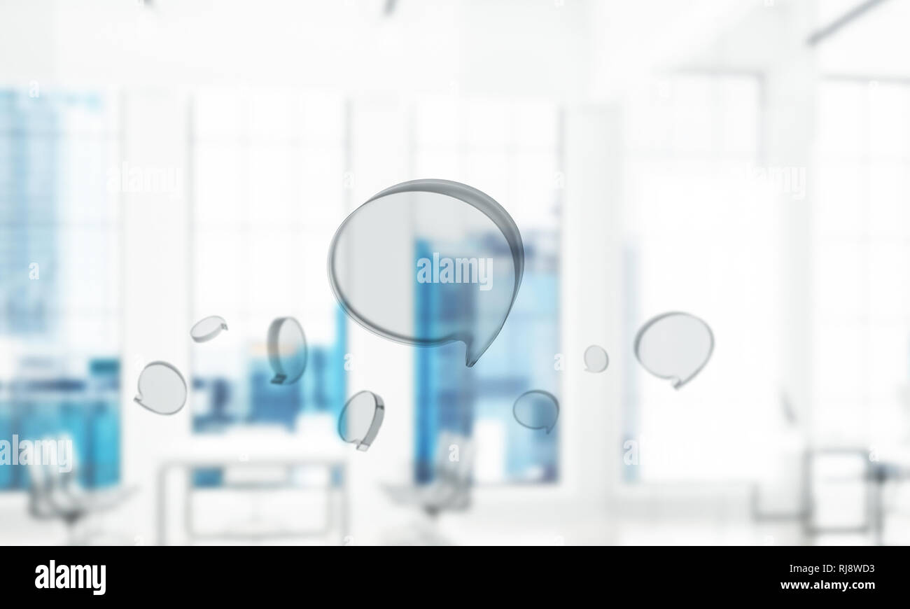 Concept of communication by glass empty chat icon on office background ...