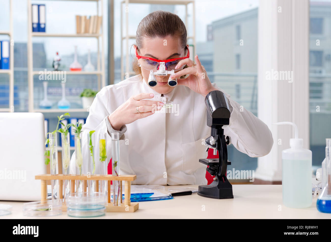 Female biotechnology scientist chemist working in the lab Stock Photo ...