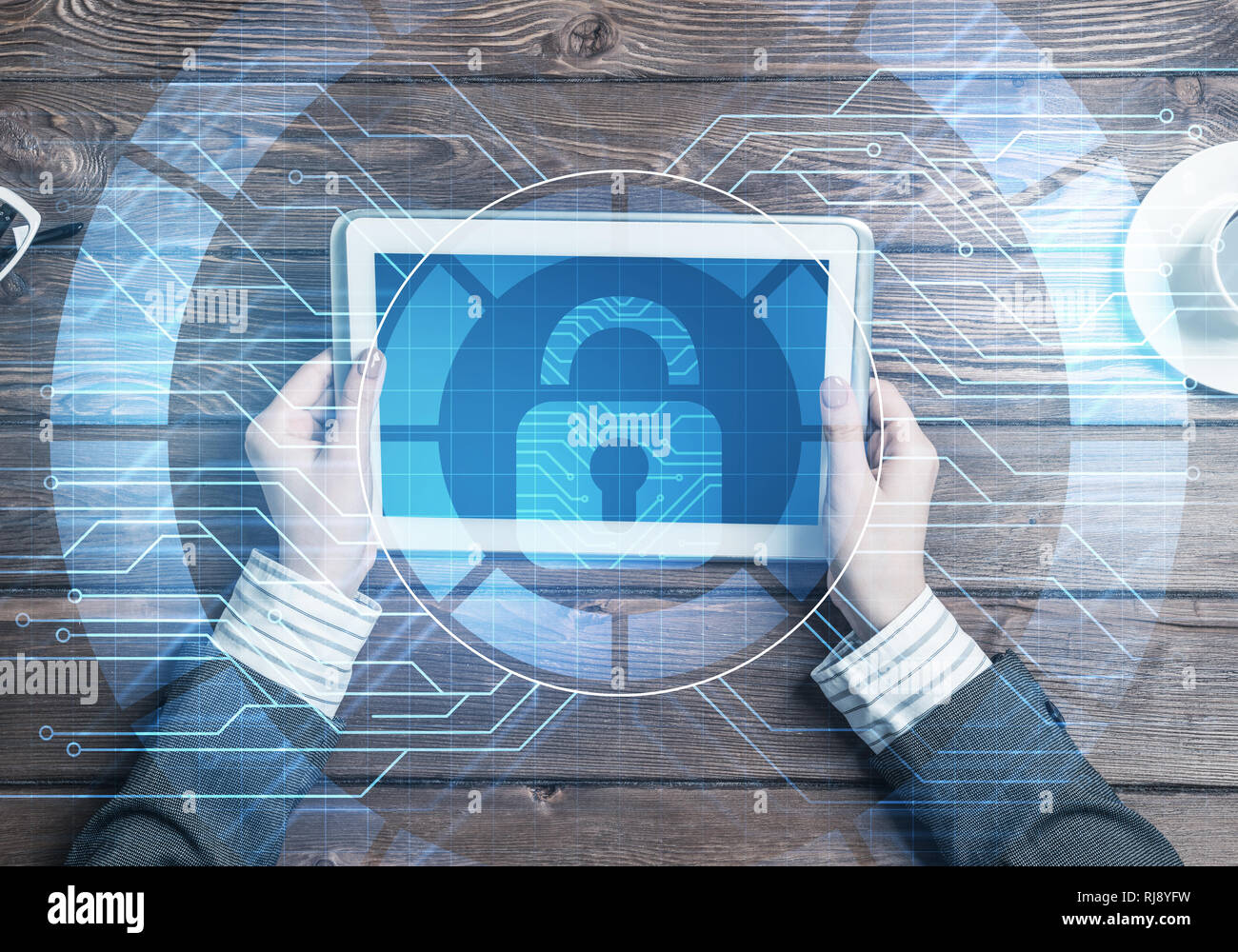 Concept of computer access with media lock icon on tablet screen Stock ...
