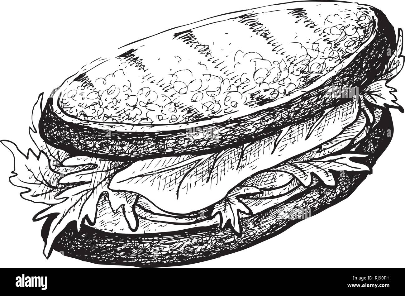 Illustration Hand Drawn Sketch of Delicious Homemade Freshly Grilled ...