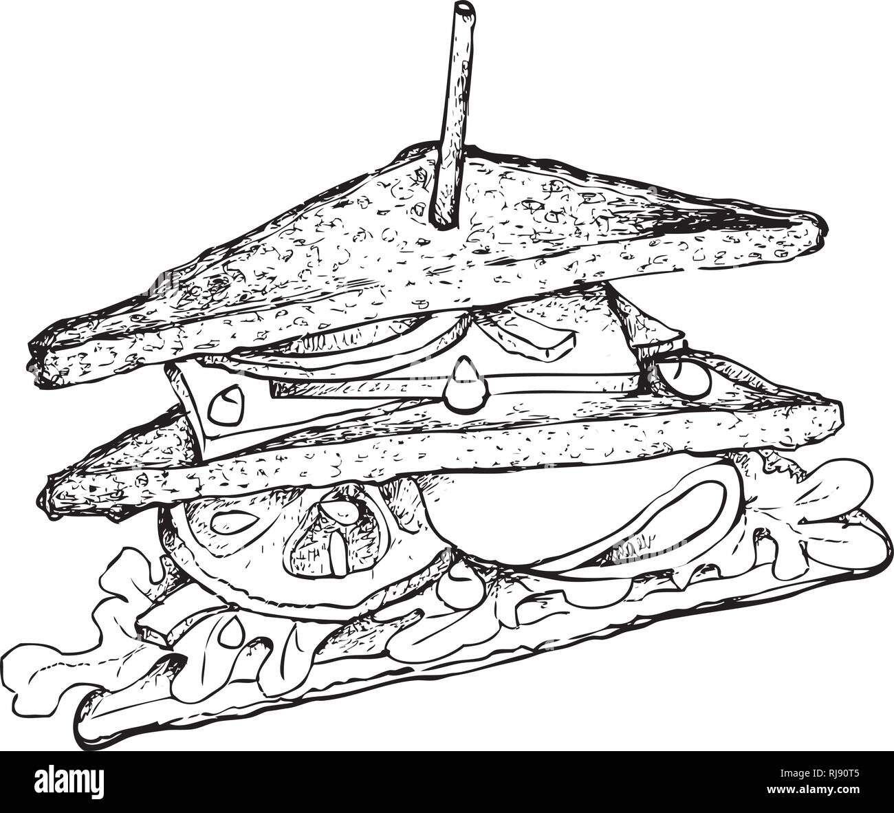 Illustration Hand Drawn Sketch of Delicious Homemade Freshly Grilled ...