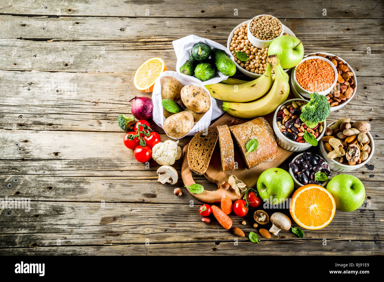 Healthy food. Selection of good carbohydrate sources, high fiber rich ...