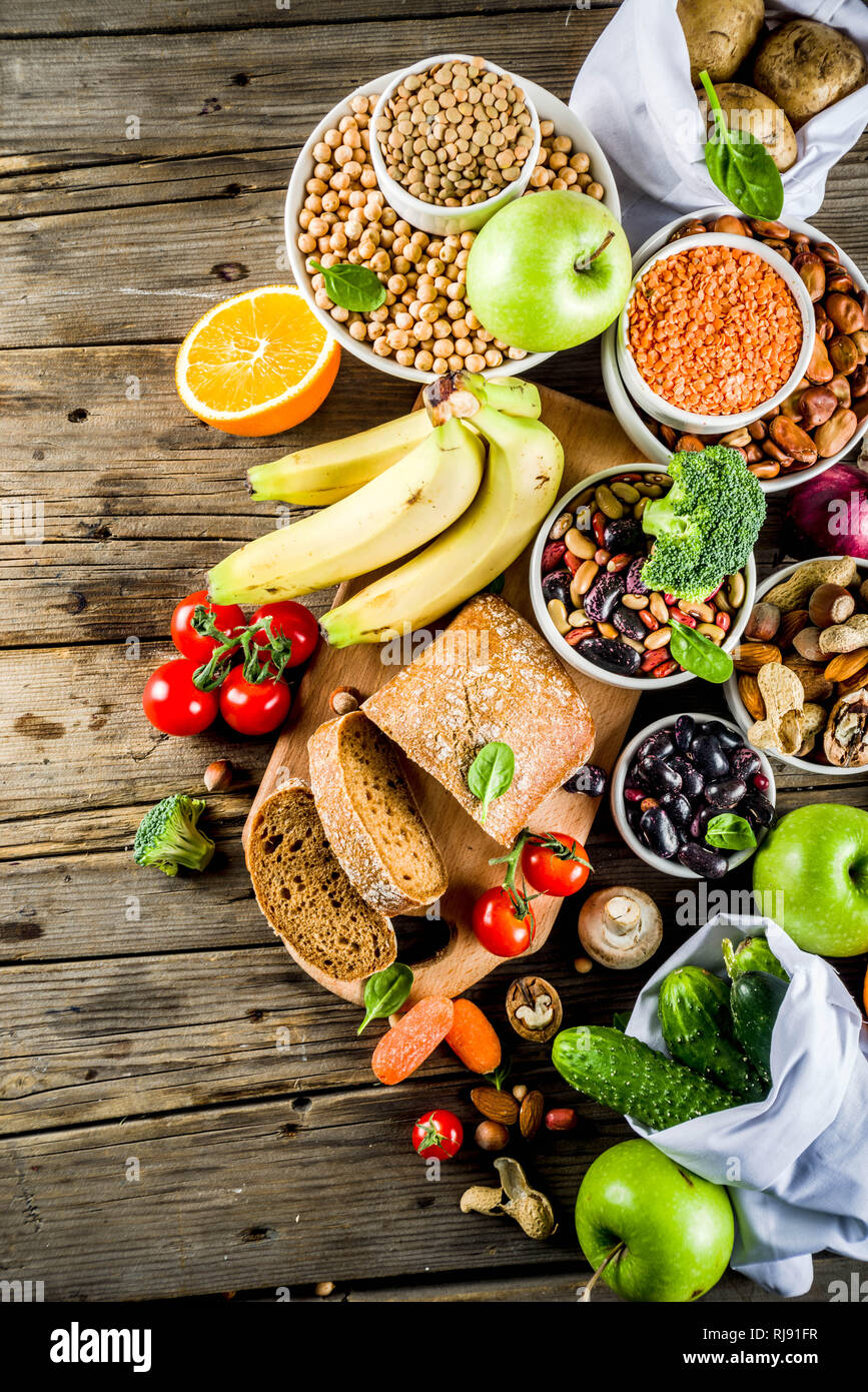 Healthy food. Selection of good carbohydrate sources, high fiber rich ...