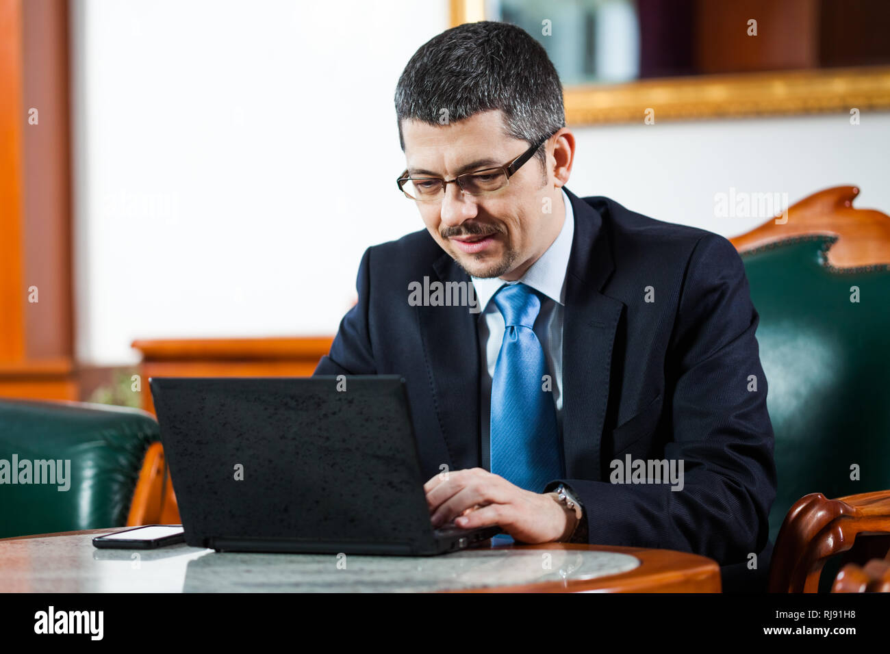 Caucasian businessman professional manager typing hi-res stock ...