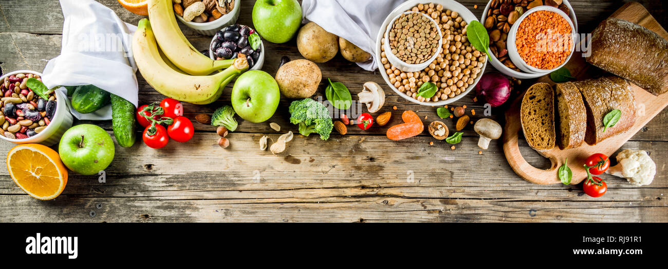 Healthy food. Selection of good carbohydrate sources, high fiber rich ...