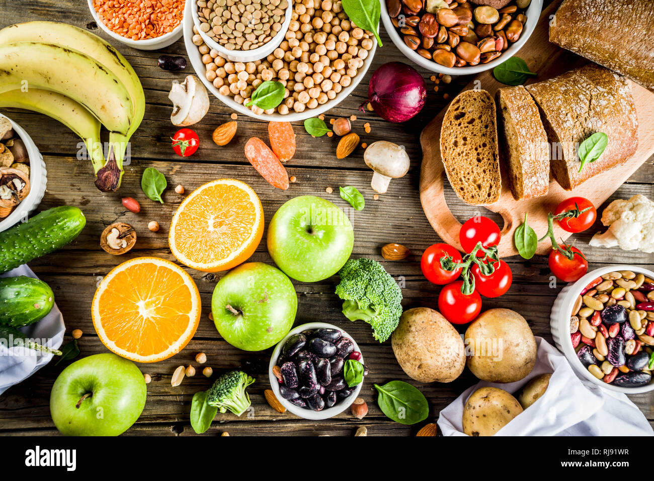 Healthy food. Selection of good carbohydrate sources, high fiber rich ...