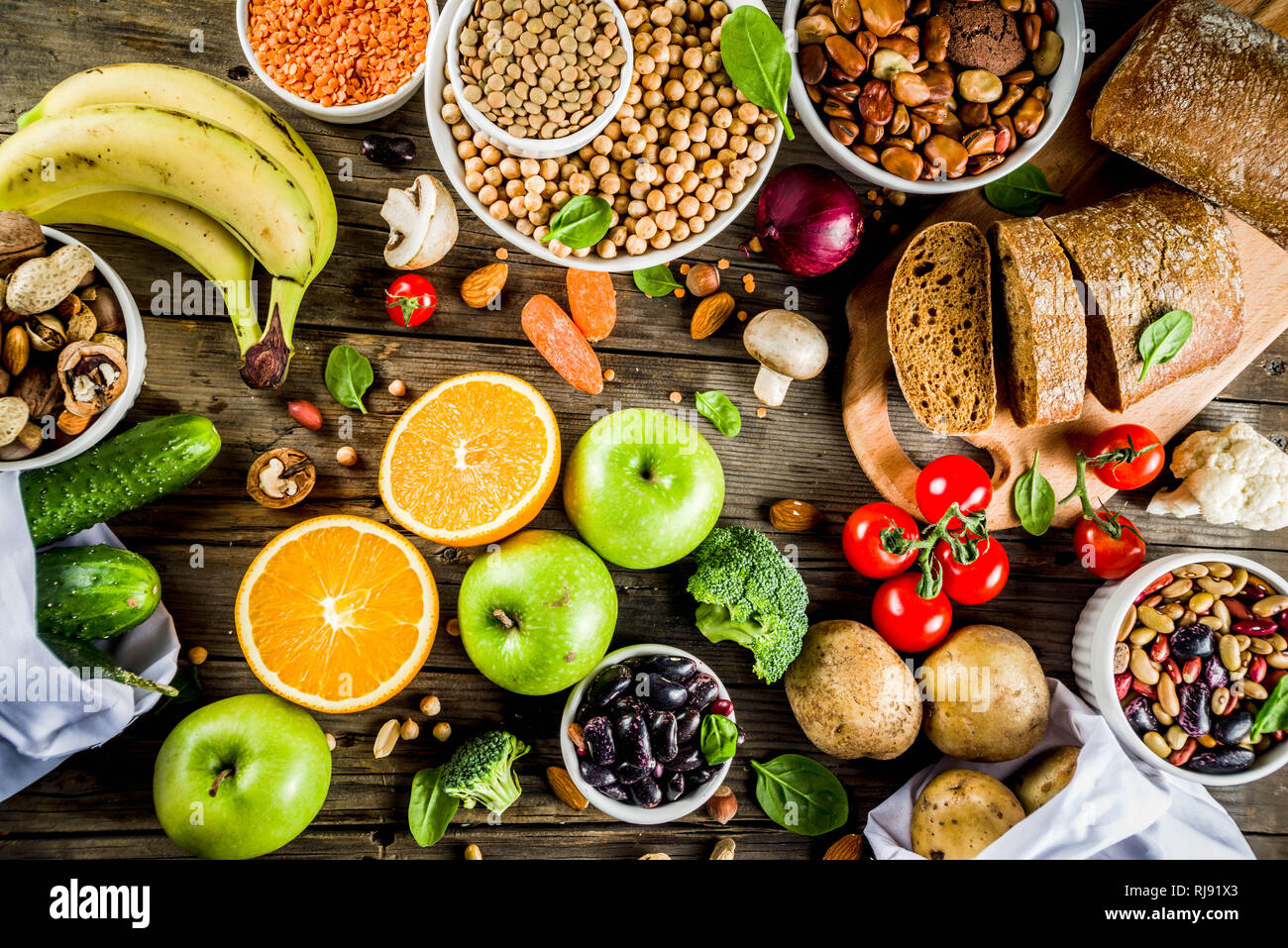 Healthy food. Selection of good carbohydrate sources, high fiber rich ...