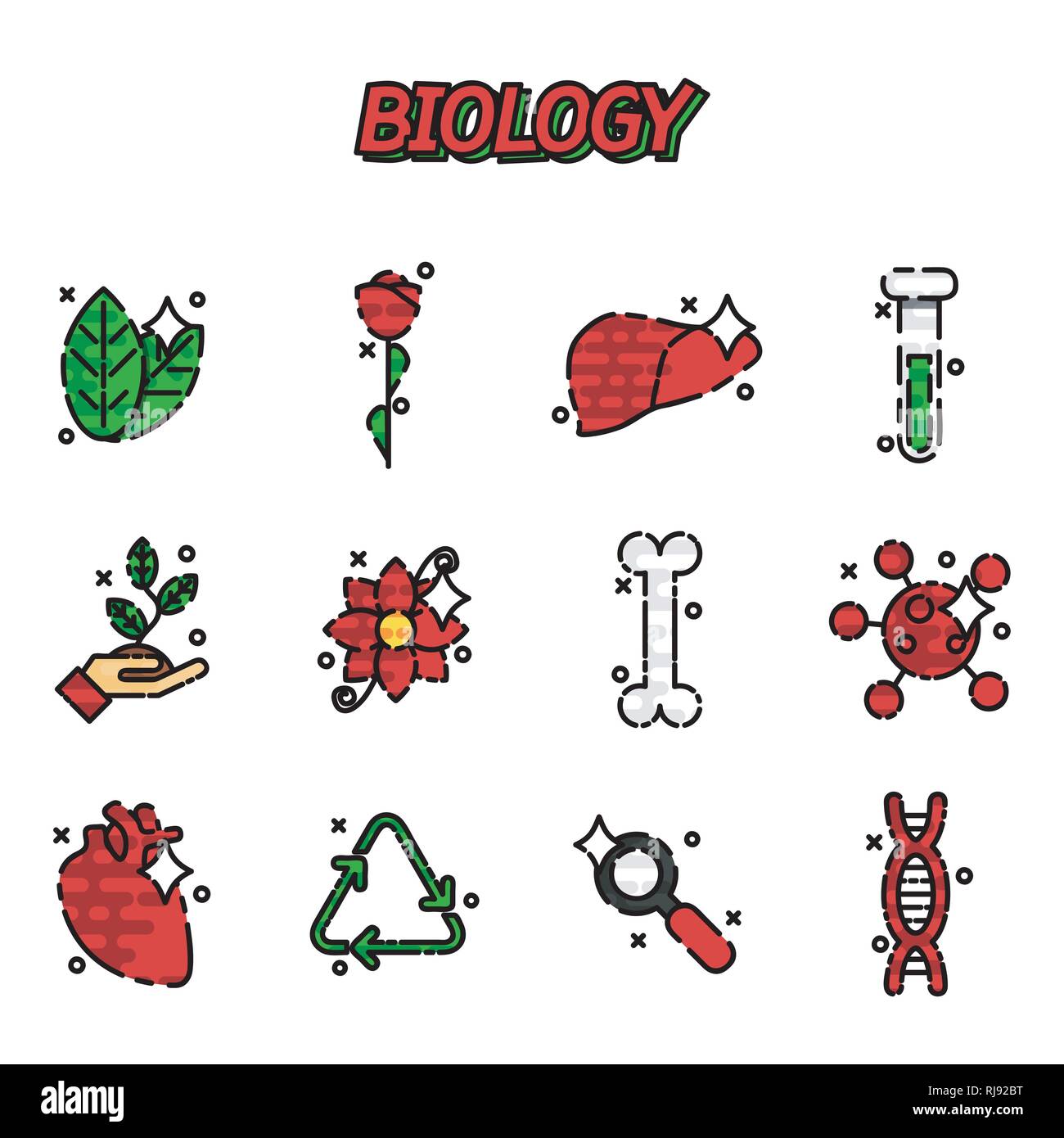 Biology science education concept vector icons in flat style design ...