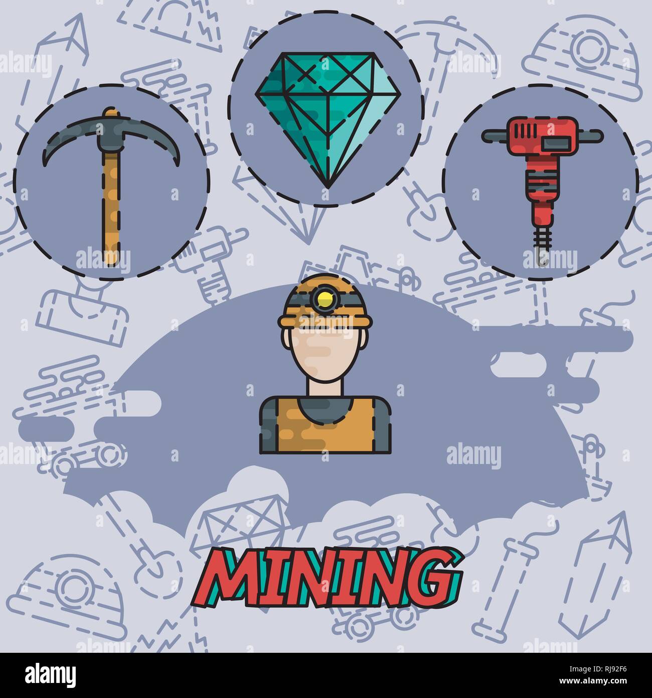 Mining design concept set with profession of miner oil production ...