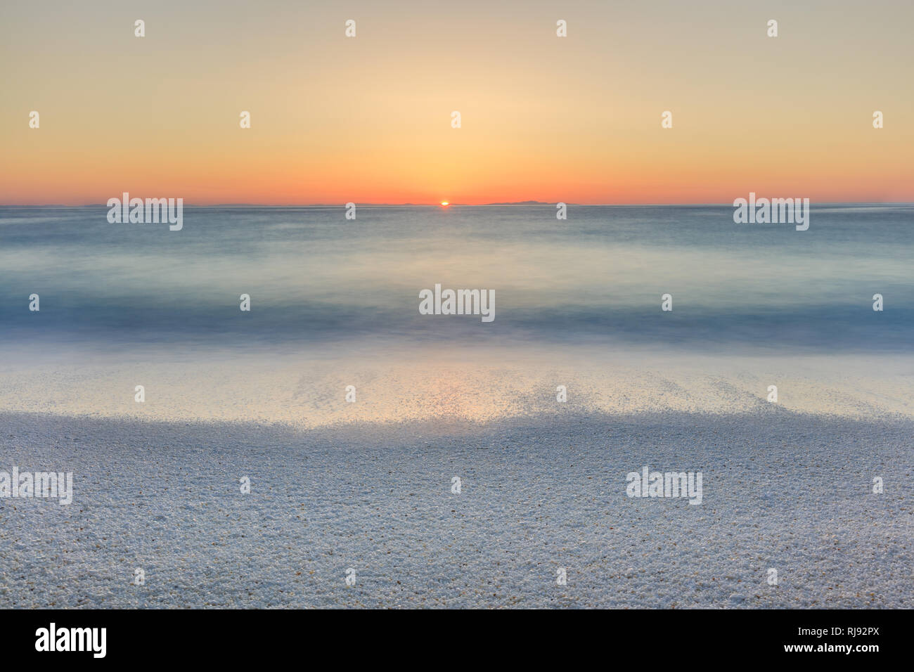 sunrise in Marble beach (Saliara beach), Thassos Islands, Greece. The ...