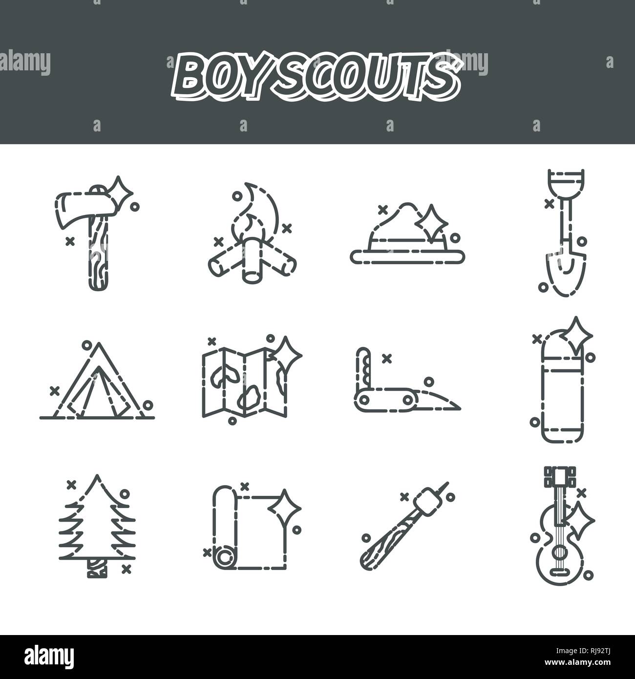 Boy scouts concept icons. Adventure exploration Travel Concept Stock ...
