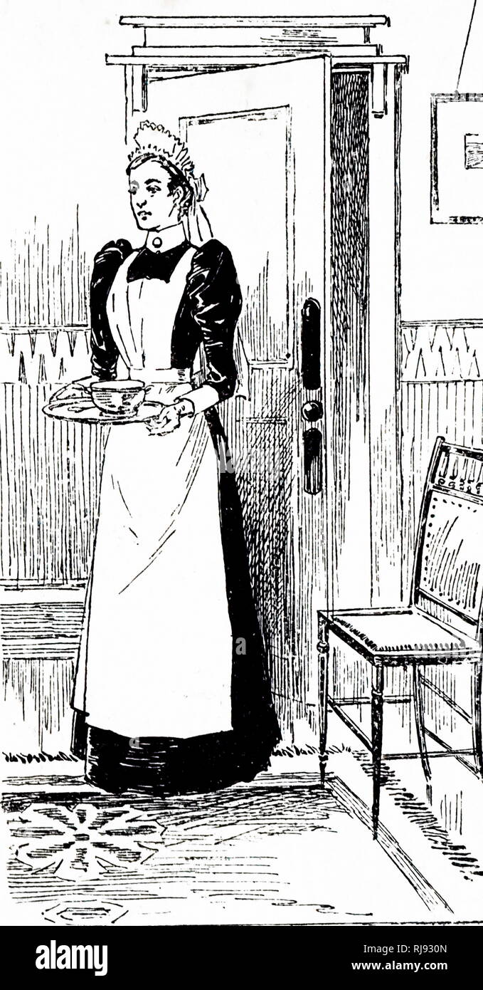 An illustration depicting a maid carrying a tray. Dated 19th century ...