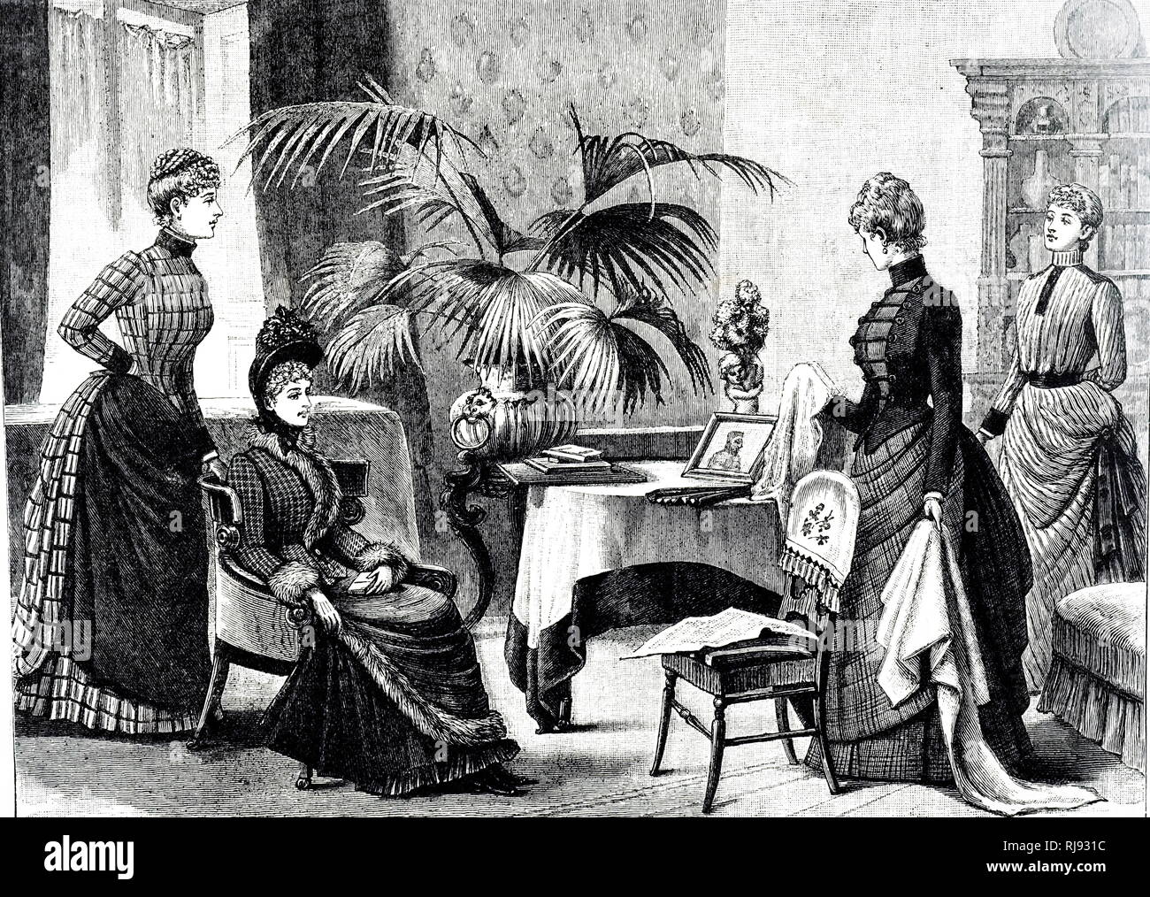 An engraving depicting a potted palm in a metal urn located in the ...