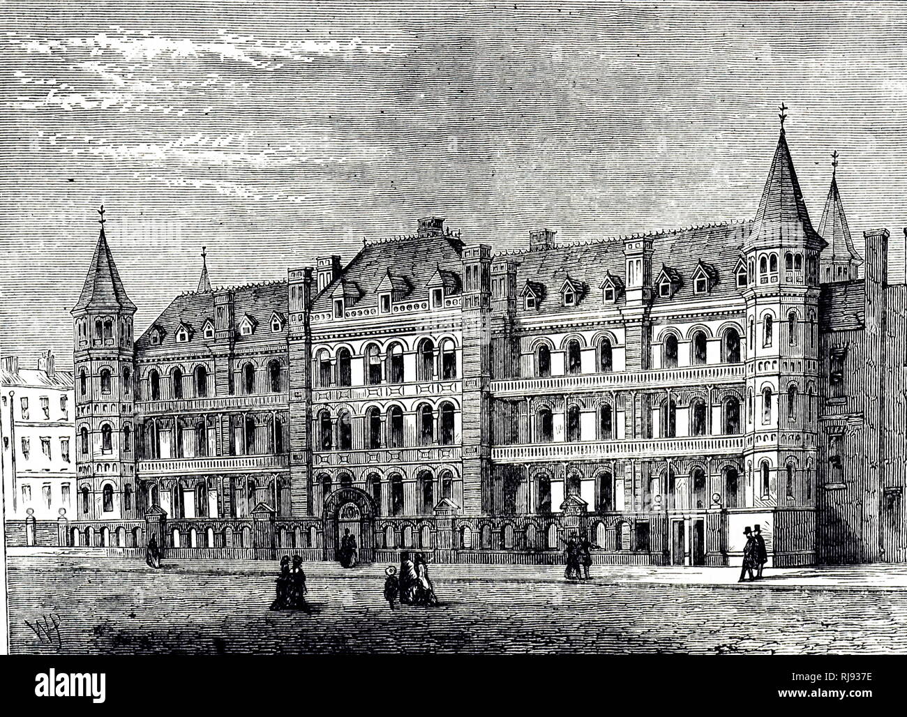 An engraving depicting the exterior of Great Ormond Street Children's ...