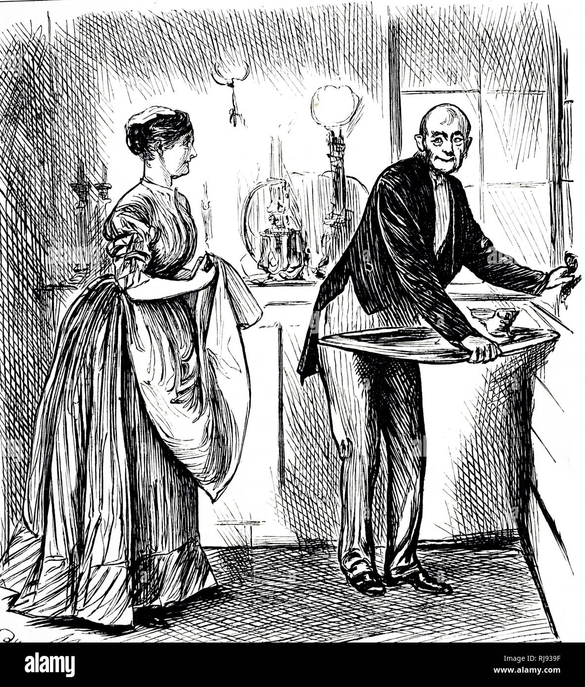 A cartoon depicting a cook and a butler. Dated 19th century Stock Photo ...
