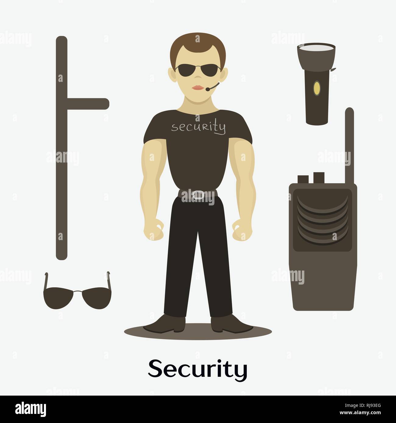 Security man standing with accessories. Vector illustration, EPS 10 ...