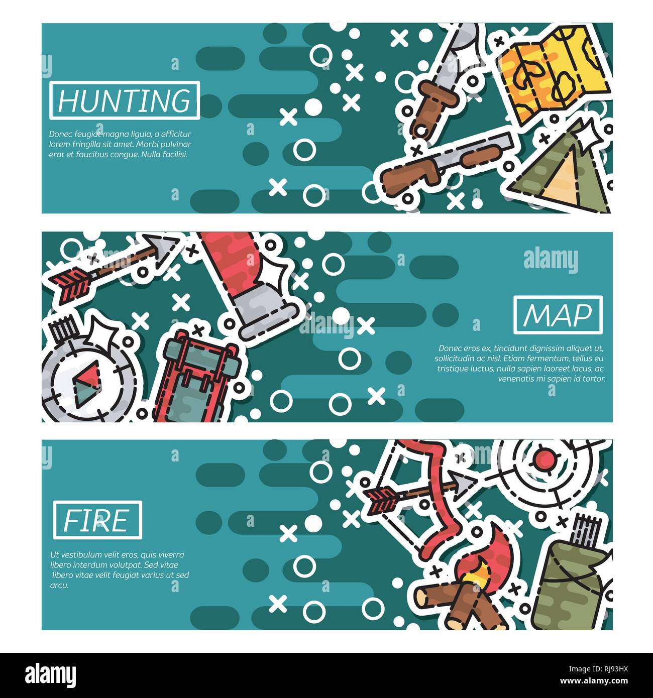 Set of Horizontal Banners about hunting. Vector design concept Stock ...