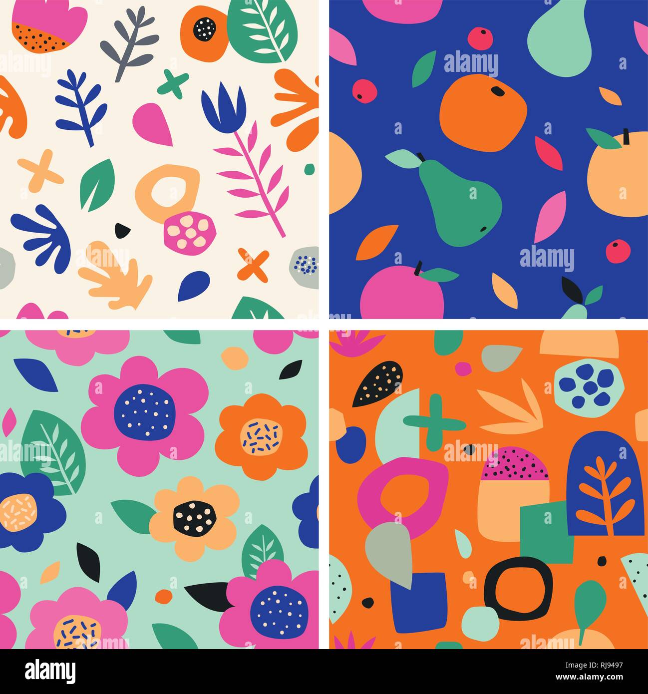 Colorful seamless pattern in paper cutout style. Modern graphic design ...