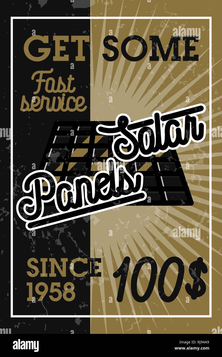 Color vintage solar panels banner. Concept of renewable solar energy ...