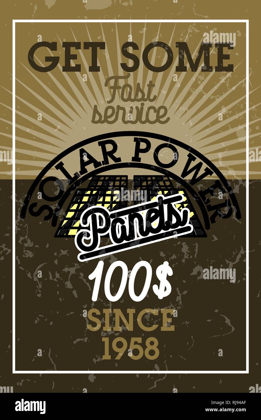 Color vintage solar panels banner. Concept of renewable solar energy ...