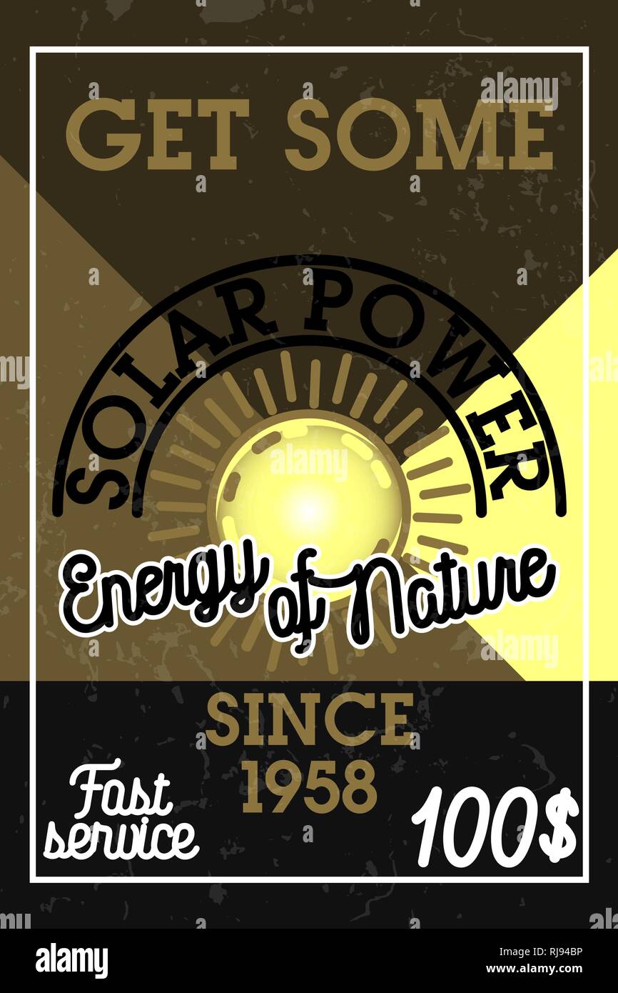 Color vintage solar panels banner. Concept of renewable solar energy ...
