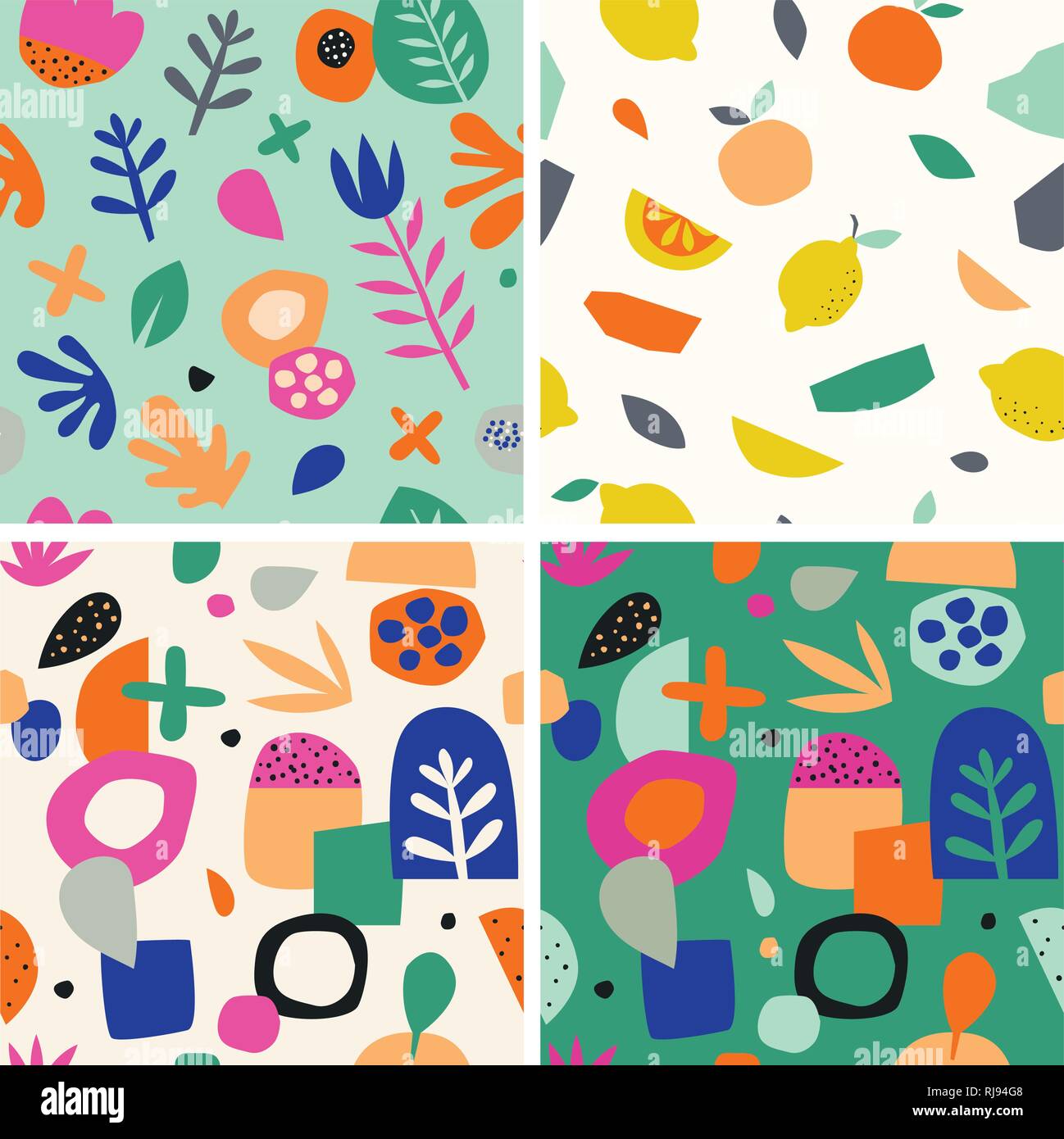 Colorful seamless pattern in paper cutout style. Modern graphic design ...