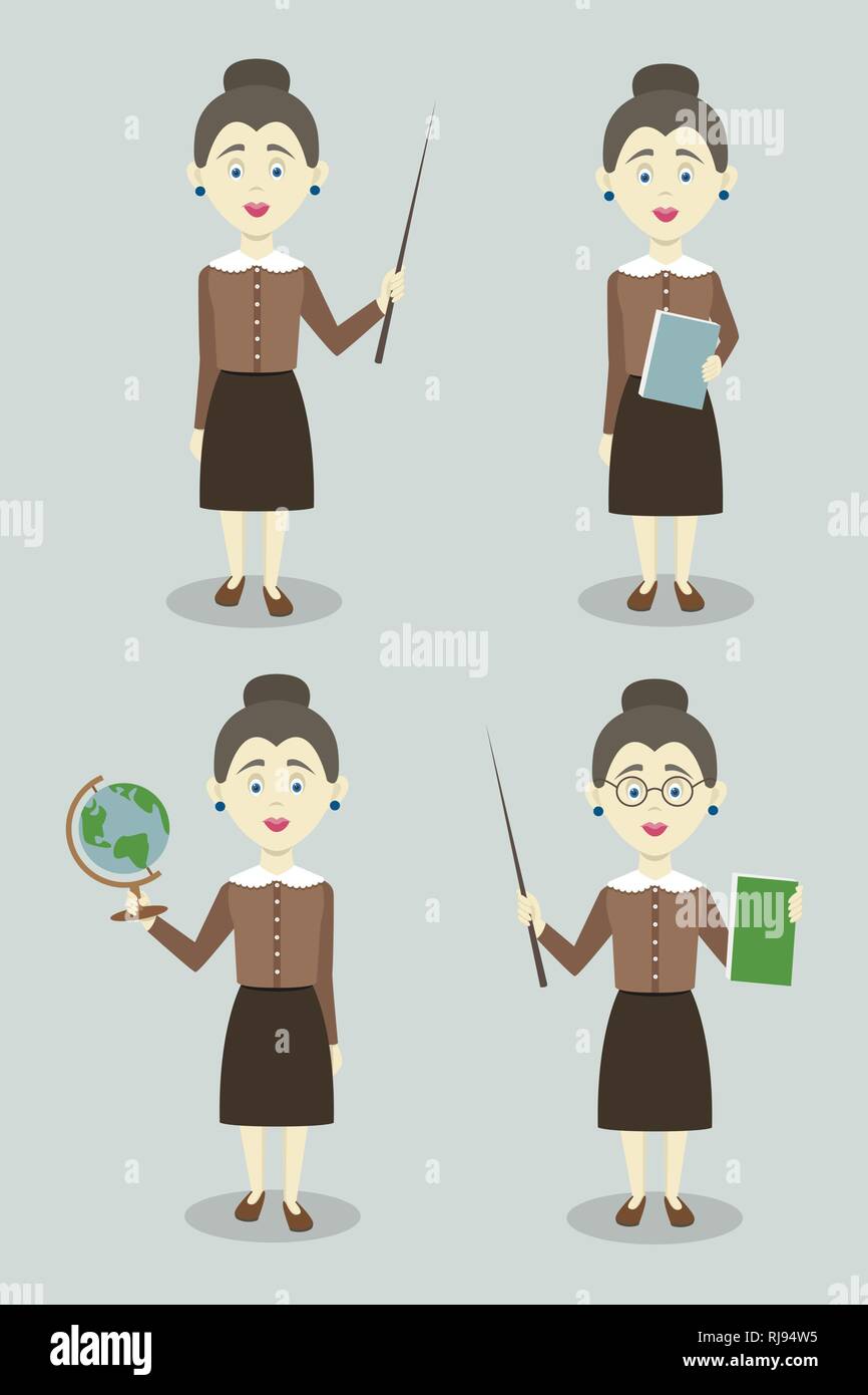 Set of female professional teacher isolated on light background Stock ...