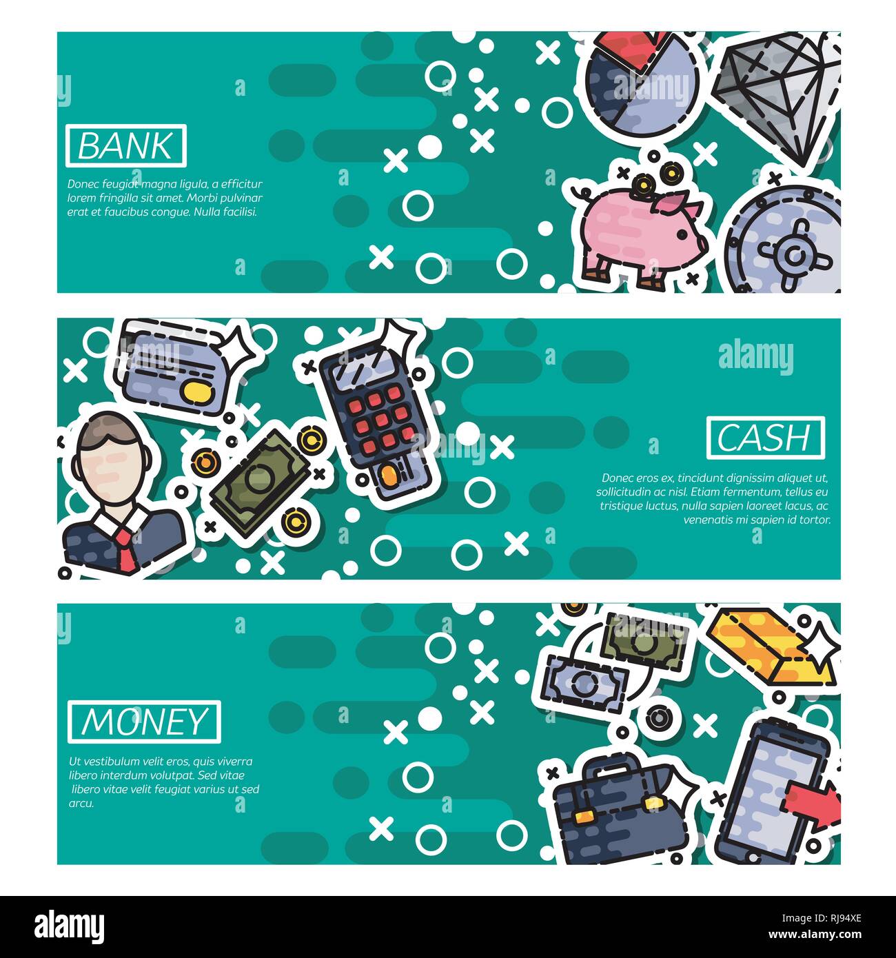 Set of Horizontal Banners about bank. Vector illustration banking ...