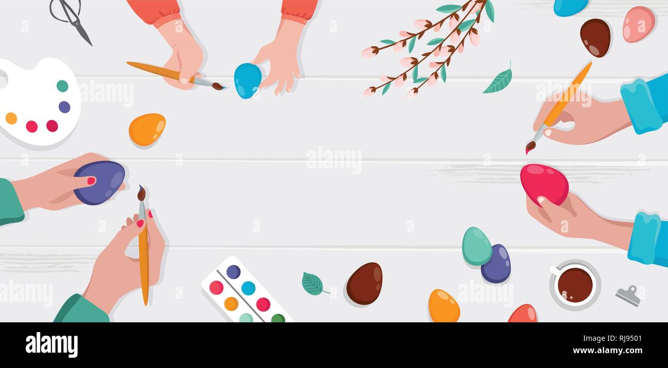 Easter scene - happy family preparing for Easter. Mother, father and ...