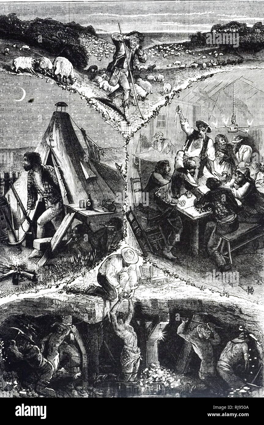 An engraving commenting on the discovery of gold in Australia - The ...