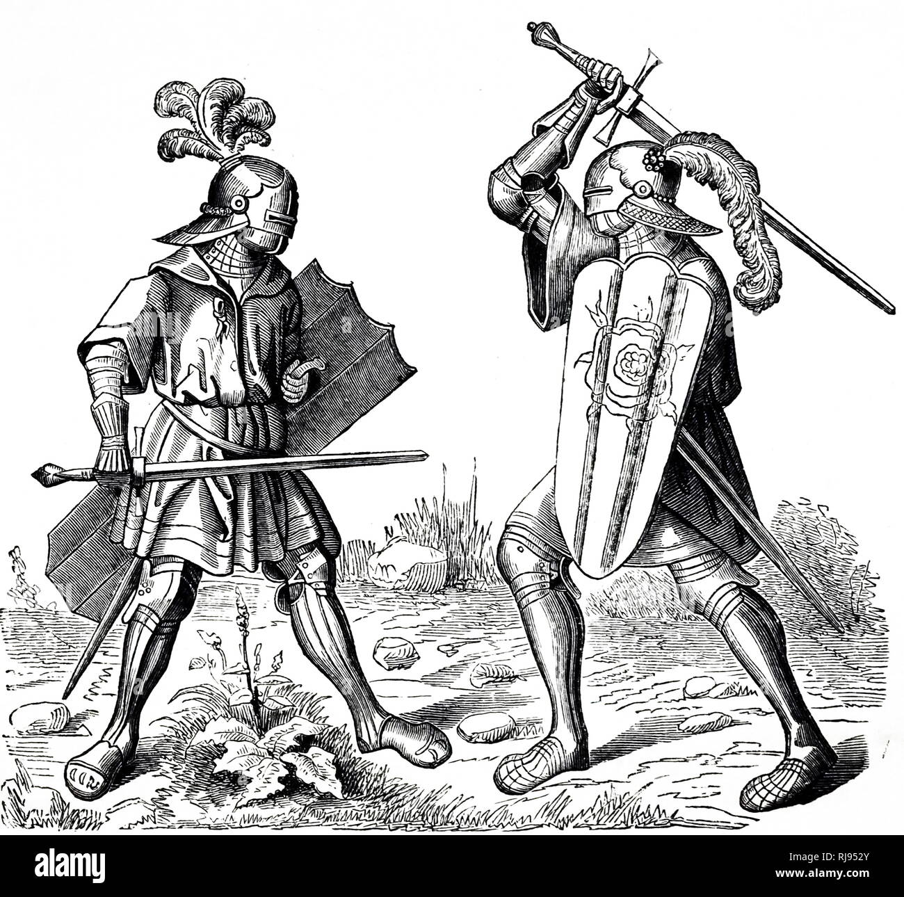 An engraving depicting knights engaged in hand-to-hand combat - after a ...