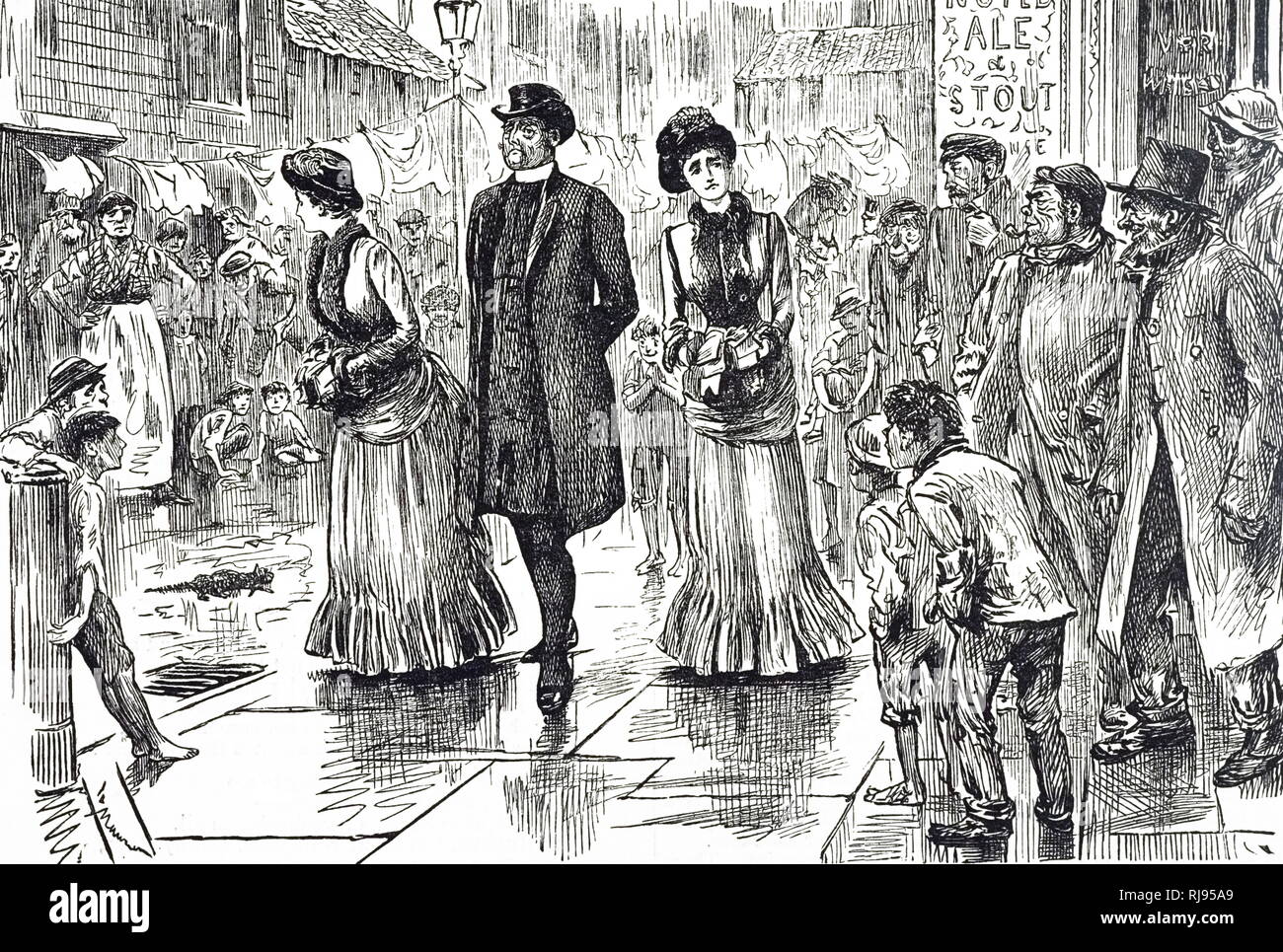 A cartoon depicting two wealthy women examining the living conditions ...