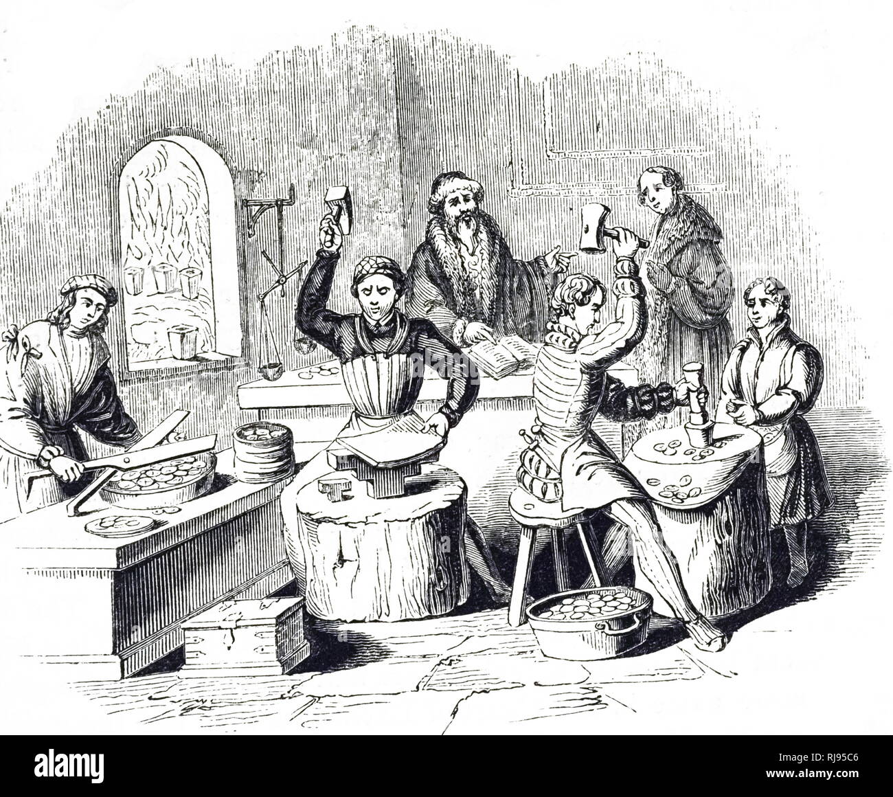 An engraving depicting the process of coining. Dated 19th century Stock ...