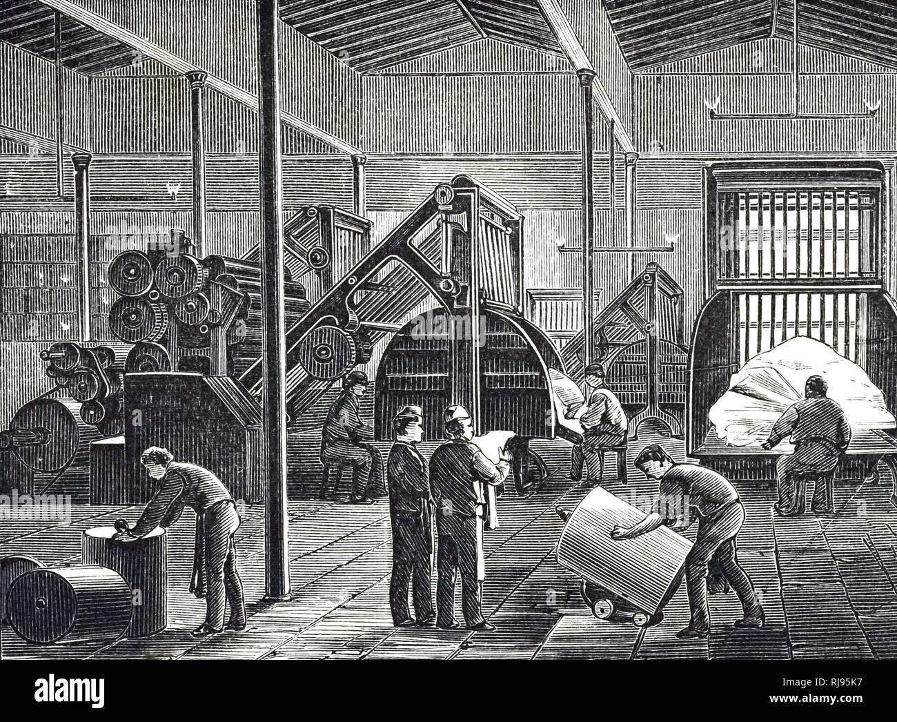 An engraving depicting the Walter rotary press, installed for printing ...