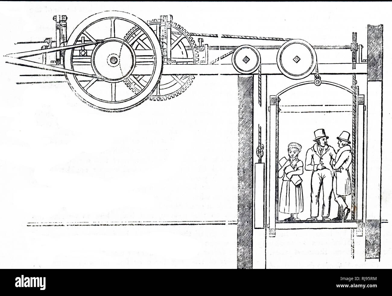 An engraving depicting a factory 'Teagle' or hoist. This lift, which ...