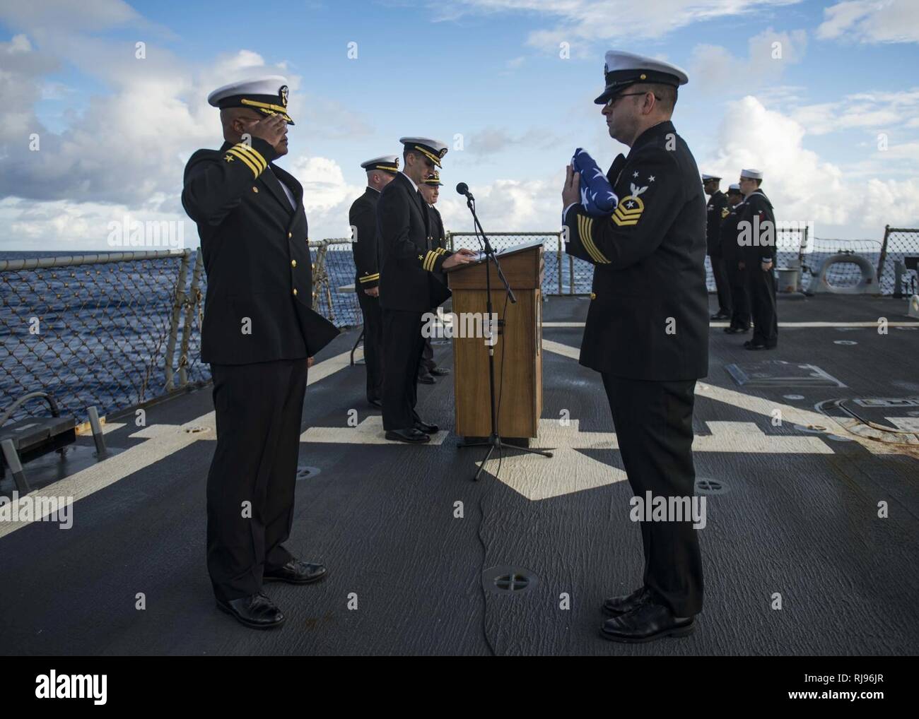 ATLANTIC OCEAN (Nov. 3, 2016) Cmdr. Adam G. Cheatham, left, commanding ...