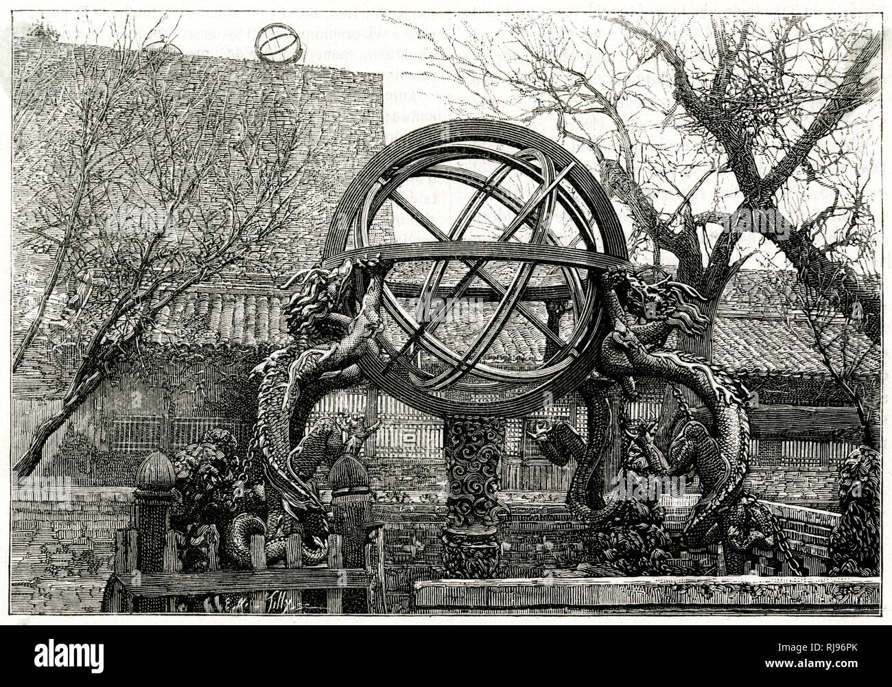 Chinese armillary sphere of the 13th century outside the Peking ...